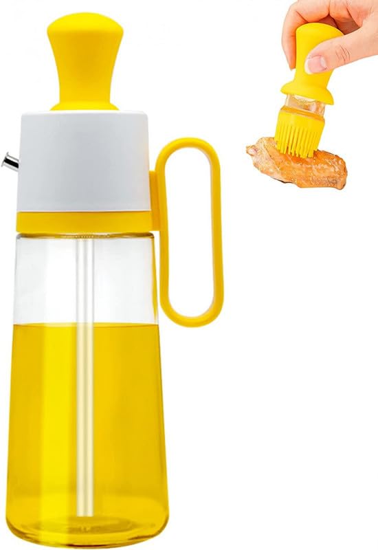 ARANKA Oil Dispenser 630ml Glass Cooking Olive Bottle with Brush, 3-in-1 Silicone Dropper ...