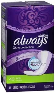 Always Xtra Protection Daily Panty Liners Long 40 Count (Pack of 1 ...