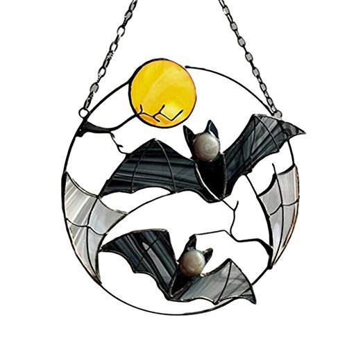 Stained Enamel and Metal Bat Moon Suncatcher Window Panel Wall Hanging ...