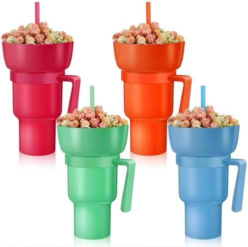 Amazon.com: EYNEL Stack n' Sip Snack Cups, 4 Pack Reusable Plastic ...