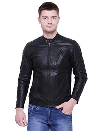 Buy DK Leather Men's Solid Full Sleeves Geniune 100% Leather Jacket ...
