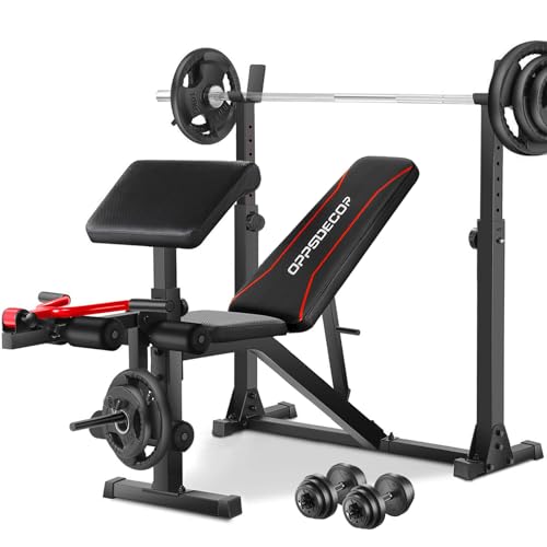 OPPSDECOR Weight Bench Set with Leg Extension and Curl, 900LBS ...