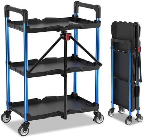 WORKPRO 3-Tier Collapsible Service Cart, 96 kg Folding Cart with Wheels ...