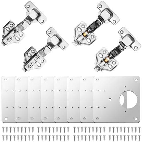 VORXEON 4PCS Inset Cabinet Hinges with 8PCS Repair Plates, Silent Soft ...