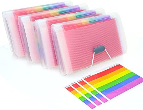 4 Pack Expanding File Folder, A6 Size 13 Pockets Portable Accordion ...