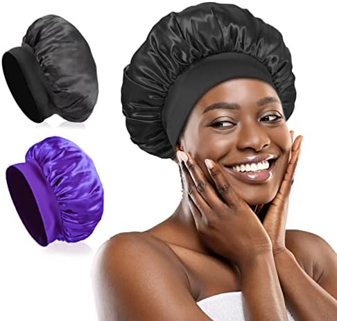 Amazon.com : 2PCS Bonnets, Satin Silk Hair Bonnet for Sleeping, Elastic ...