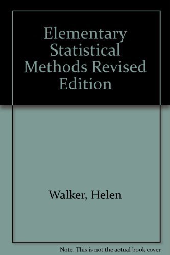 Elementary Statistical Methods Revised Edition: Walker, Helen: Amazon ...