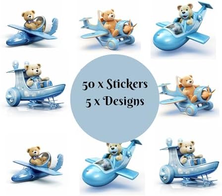 Teddy Bear on Plane Stickers. Blue Teddy, Baby Shower, Birthday ...
