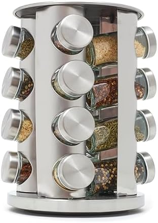 Amazon.com: Home Basics Revolving 16 Jar Spice Rack | Carousel Rack ...