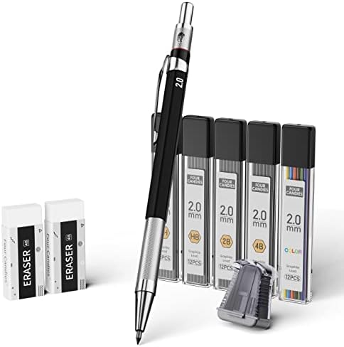 Nicpro 2mm Metal Mechanical Pencil Set, 2PCS Lead Holder 2.0 mm Marker ...