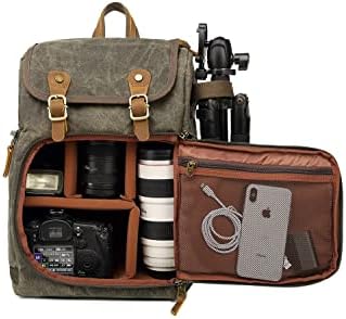 YUHAN Camera Bag, Canvas SLR DSLR Camera Backpack Large Capacity Front ...