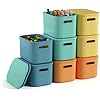 Amazon.com: BOBIBOSS 8 Pack Colorful Storage Bins with Lids for Shelves ...