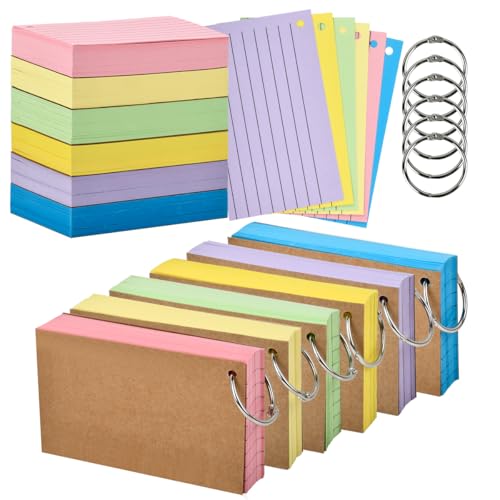 YOPEUC Ruled Index Cards, 600PCS Flash Cards, Revision Cards with Metal ...