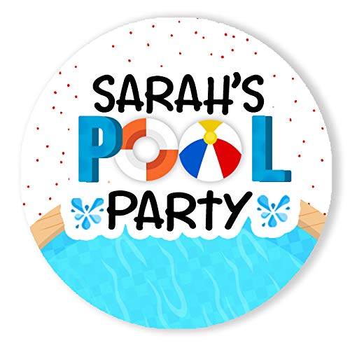 Amazon.com: Pool Party Personalized Birthday Round Stickers : Arts ...