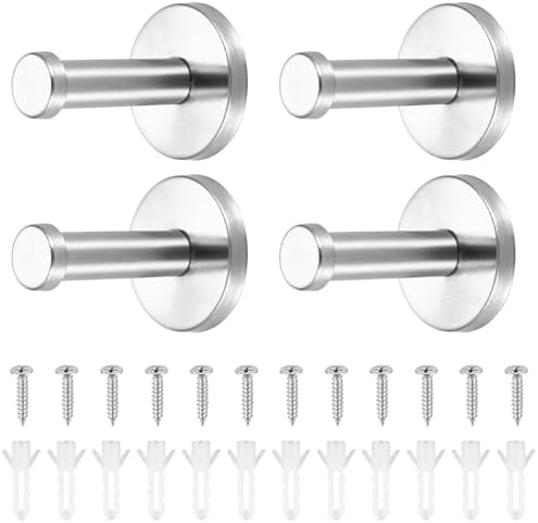 HAOCHEN 4 Pcs Silver Round Wall Hooks, Bathroom Towel Hooks, Stainless ...