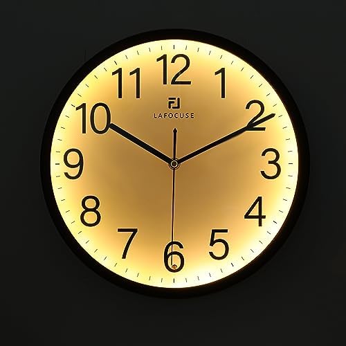 Lafocuse Silent Non-Ticking Night Light Wall Clock Black with Sound and ...
