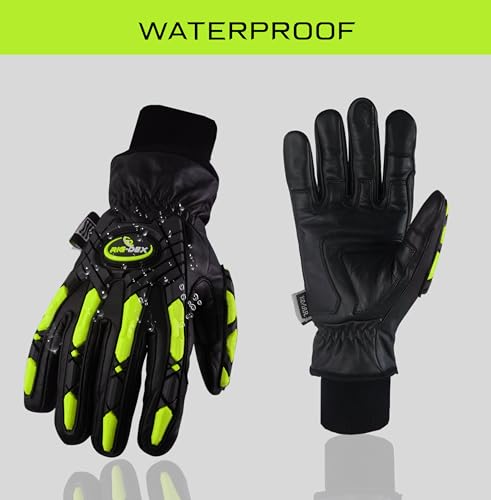 RIG-DEX Heavyduty Impact Safety Leather Gloves, Waterpoof Winter Gloves ...