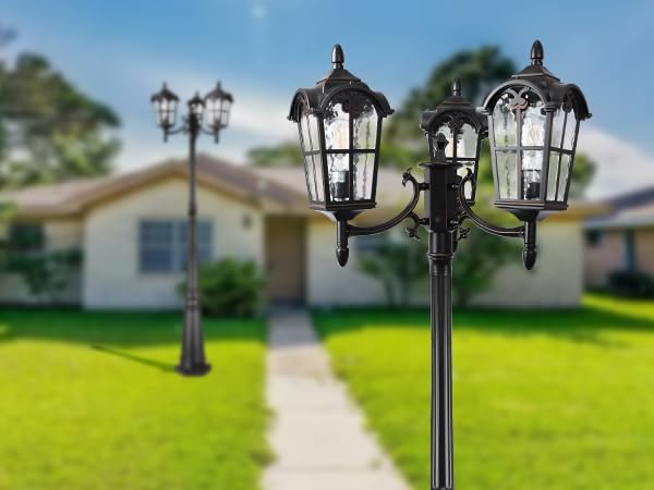 Black Roman Dusk to Dawn Outdoor Lamp Post with GFCI Outlet, Triple ...