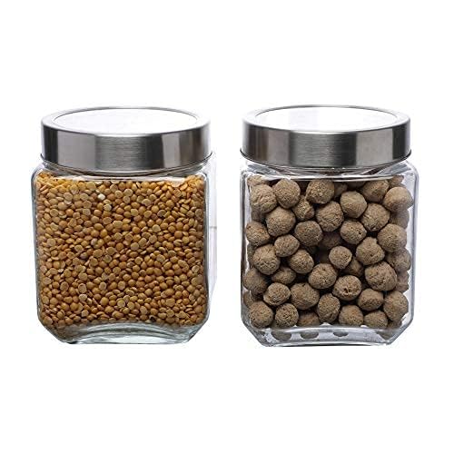 SIMPARTE Glass Jar Barni 1300ml Transparent Square Container Set of 2 ...