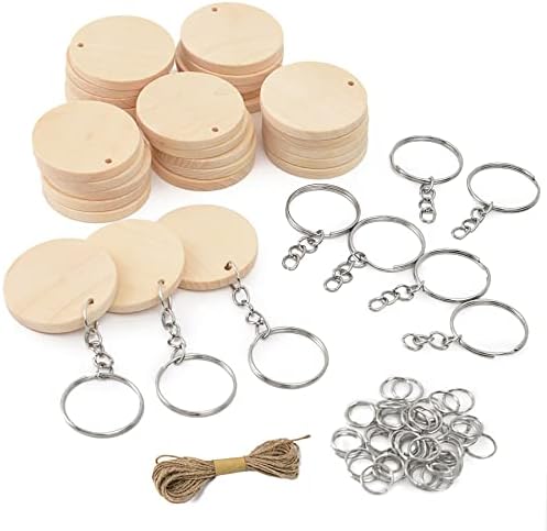 Amazon.com: BUYGOO 100Pcs Blank Round-Shaped Wooden Keychain Set, 1.5 ...