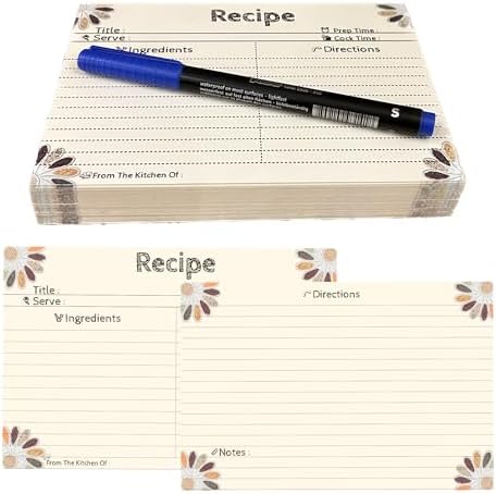 Amazon.com: Littlemonky Recipe Cards 4x6 Double Sided With Gift Pen, 40 ...
