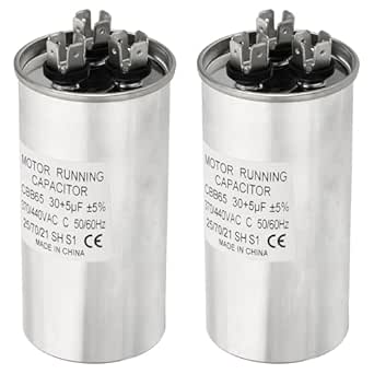 PATIKIL 30/5uF 30+5MFD 370-440V Dual Round Run Capacitor, 2Pcs CBB65 Capacitors AC Motor Start ...