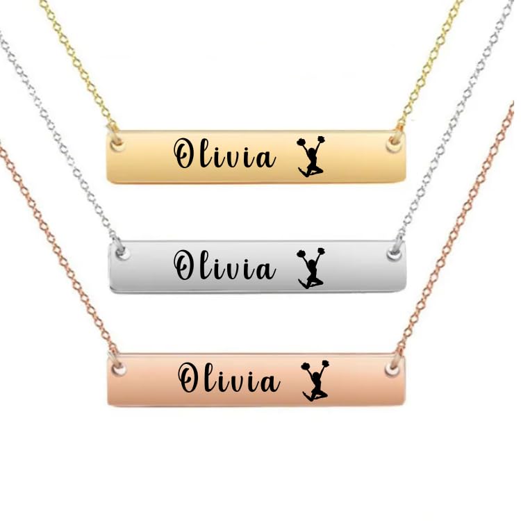 Amazon.com: Cheer Bar Necklace for Girls, Personalized Cheer Name Charm ...
