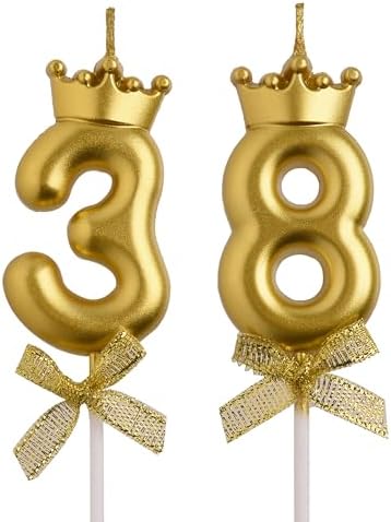 Amazon.com: AOOLADA 38th 83rd Birthday Candles, Gold 83 38 Year Old ...