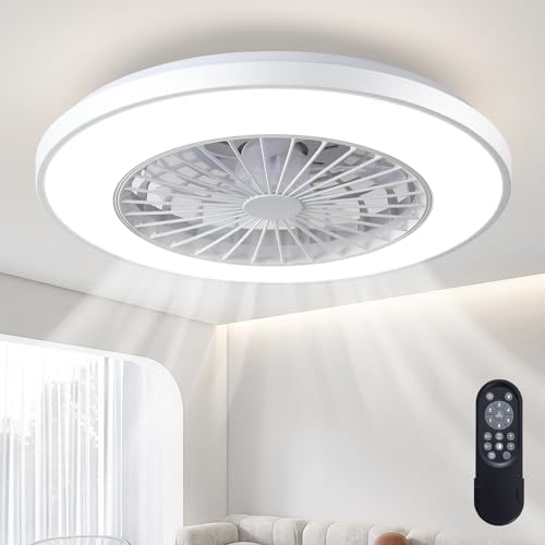 ELINKUME Modern RGB Enclosed Fan Light with APP and Remote,360°Blowing ...