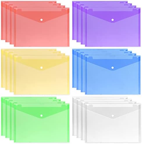Mardatt 24Pcs Plastic Envelopes with Snap Button Closure Color Assorted ...