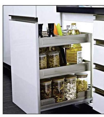 Now & Ever Satin Soft-Closing 3 Shelf Bottle Pullout for 300 mm Carcass Width (10 Inch, Metallic ...