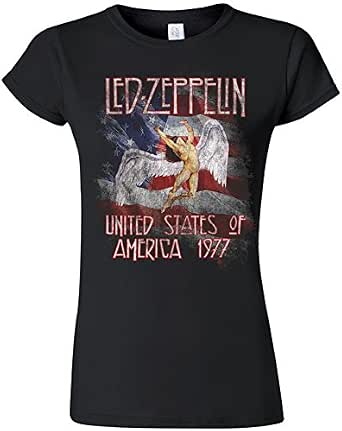 Amazon.com: Ladies Color Led Zeppelin Tour 1977 Official Tee T-Shirt ...