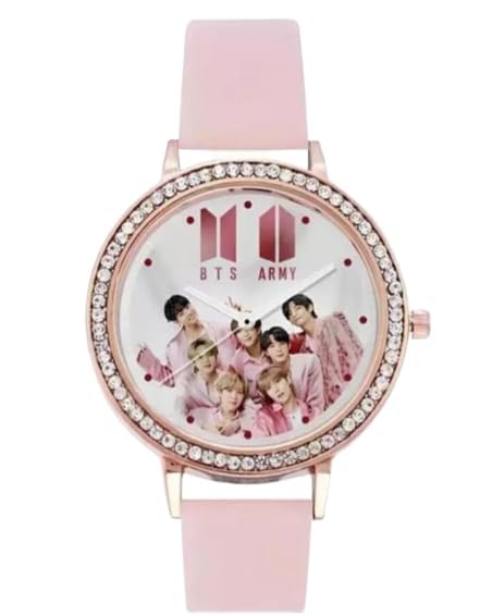 Buy BTS Diamond Dial Watch for Girls Pink Colour Strap at Amazon.in