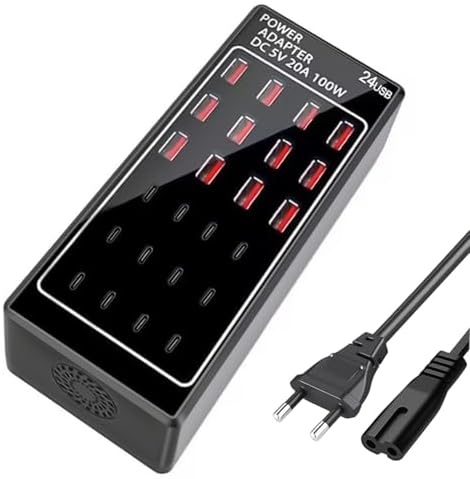 USB-laadstation, USB C-oplader, meerdere USB C-voeding, 24 poorten 100 ...