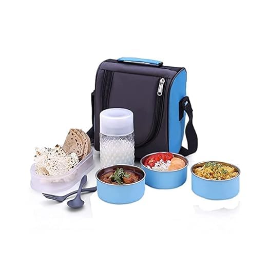 Buy PRIMEIO 4 in 1 Stainless Steel Lunch Box with Bag, 3 Containers, 1 ...