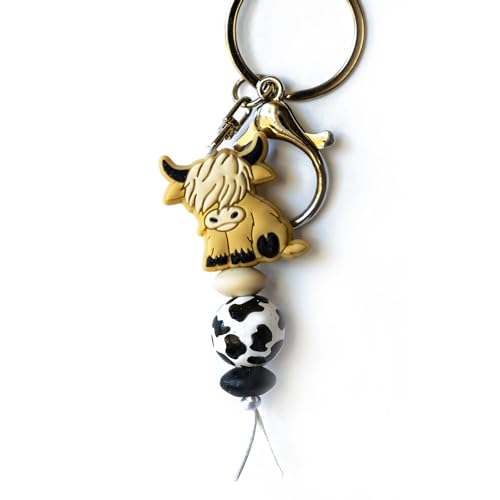 Amazon.com: Cow Keychain, Highland Cow Silicone Bead Keychains, Cute ...
