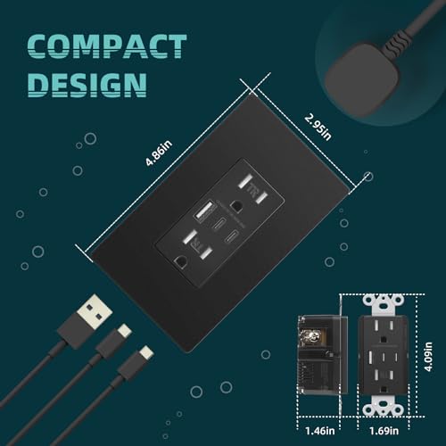 Snapklik.com : TOPELER Black USB C Outlet, 30W 3-Port Type C USB Wall ...