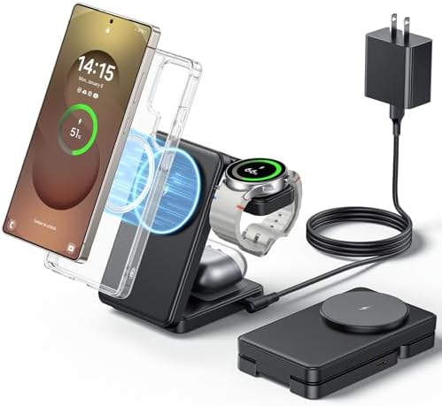 Amazon.com: 3 in 1 Magnetic Foldable Wireless Charger for Samsung, Fast ...