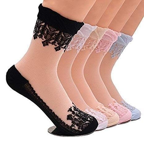 Buy Transparent Net Crystal Elastic Ankle Socks with Little Flowers ...