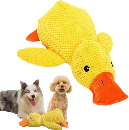 Mellow Dog Calming Duck Toy - Bright Yellow Squeaky Dog Toy With ...