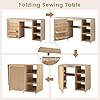 COSTWAY Rattan Sewing Machine Table, Folding Sewing Cabinet with ...