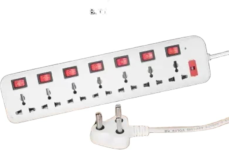 SB Multi Plug Power Strip Extension Board Cord 2 Meter Long Wire 7 ...