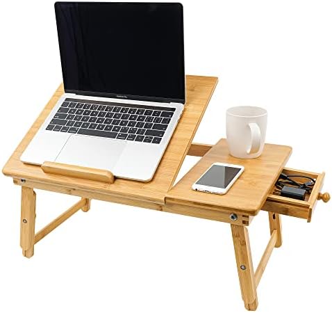 SONGMICS Bamboo Laptop Desk Serving Bed Tray Breakfast Table Tilting ...