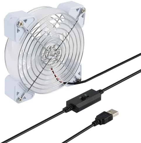 ELUTENG 120mm Fan Cooling Transparent USB Desk Fan with Blue LED Light ...