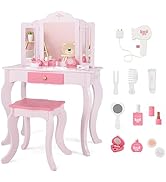 Amazon.com: INFANS Kids Vanity, 2 in 1 Princess Makeup Desk and Chair ...