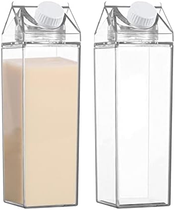 Amesor 2 Milk Carton Water Bottle - Clear Square Milk Bottles | Milk ...