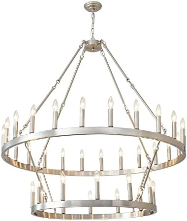 HHR 2 Tier Wagon Wheel Chandelier 36-Light 48 Inch, Extra Large Nickel ...