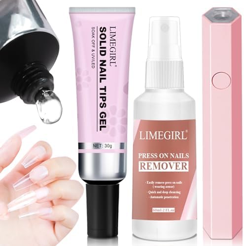 Amazon.com: LIMEGIRL Solid Nail Glue Gel Kit with UV Lamp & Remover ...