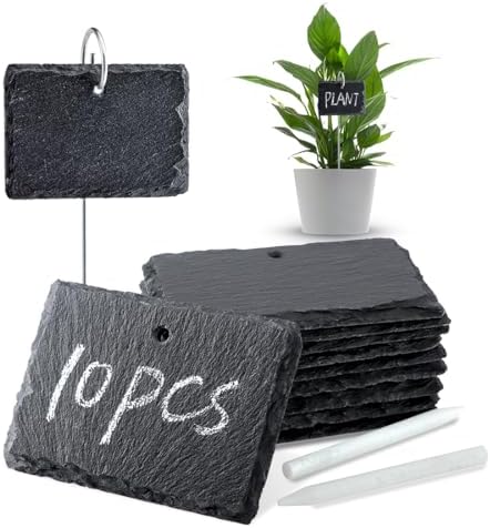 WLWNWFT Outdoor Plant Labels Slate with Stakes & 2 Chalk Pencils ...