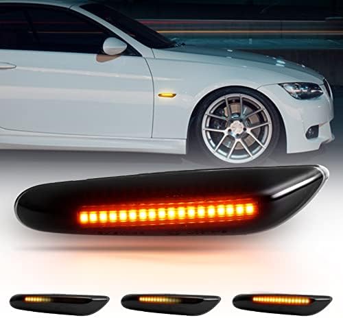 TEMSONE LED Side Marker Lights Assembly Kit with Smoke Lens Amber Turn Signal Lamp for Front ...